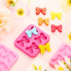 4 Hole Bow Chocolate Silicone Mold 4 Pcs Bow Fondant Mini Mold Cartoon Butterfly Tie Edible Cartoon Cake Molds for Baking Pink Bowknot Candy Molds for Making Cupcake Soap Cookie Clay Decoration