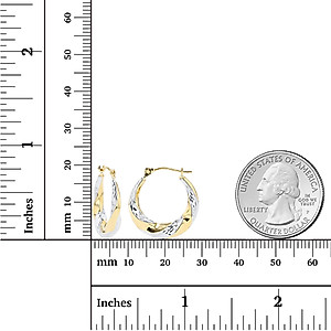 14K Yellow and White Gold Diamond Cut & Polished Twisted Hoop Earrings For Women | 4x20mm Hoops | Earrings For Sensitive Ears | Solid Gold Two Tone Hoops For Women