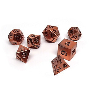 Legendary Copper Metal Polyhedral Dice Set with Black Signature Font - 7 Piece Collection