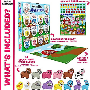 LIL ADVENTS Potty Time Adventures - Farm Animals with 14 Wooden Block Toy Prizes | Potty Training Advent Game | As Seen on Shark Tank | Wood Block Toys, Reward Chart, Activity Board and Stickers