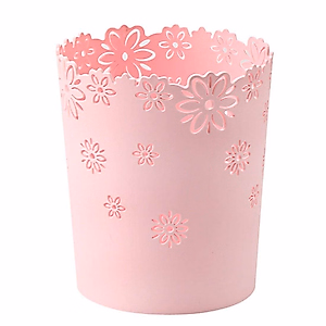 Emivery Hollow Flower Shape Plastic Lidless Wastepaper Baskets,Creative Trash Can,Wastebasket (Pink-Mini)