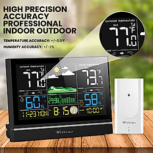 Wittime 2076B Weather Station with Atomic Clock Wireless Indoor Outdoor Thermometer Temperature and Humidity Monitor Inside Outside Barometer with Temp Sensor