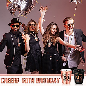 Uiifan 12 Pieces 40th 50th 60th Shot Glasses Necklace Birthday Plastic Cups Necklace on Beaded for Birthday Party Anniversary Supplies, Black and Rose Gold(50th)