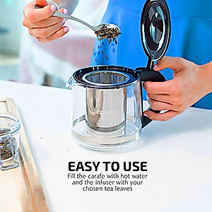 Ovente 27 Ounce Reusable Loose Leaf Tea Infuser Well Matched with Glass Tea Kettle KG612S, Portable Tea Maker with Cool Touch Handle & Easy to Flip Lid, Easy Clean Teapot with Free Scoop, Black FGK27B