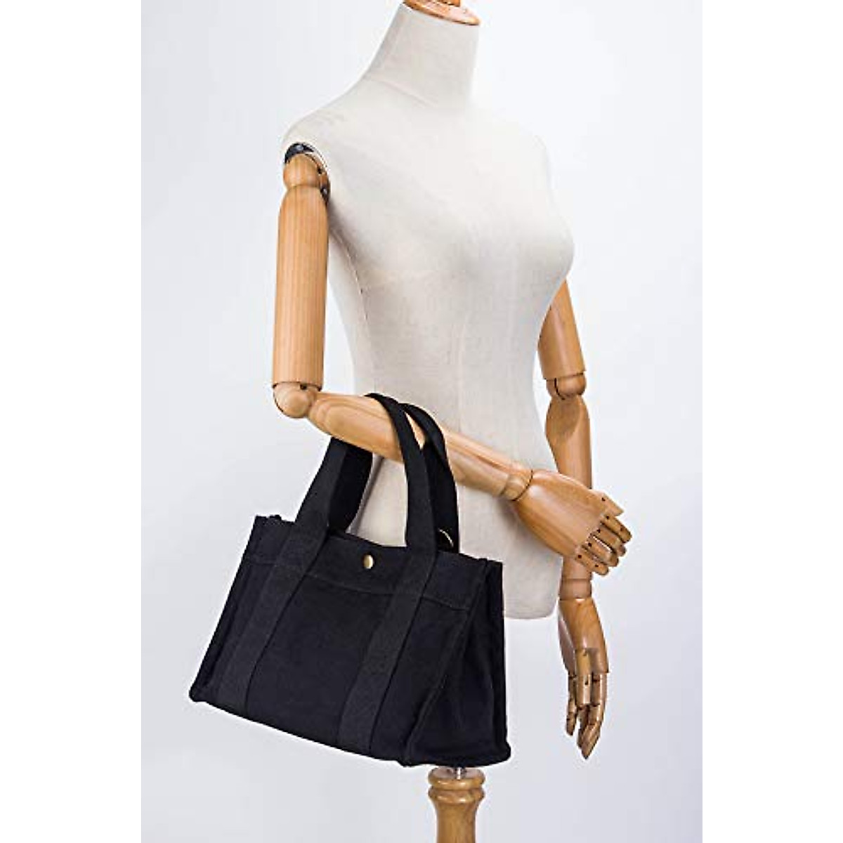 YONBEN Crossbody Purses For Women Medium with Handles Long Strap Canvas Satchel Purse (Black)