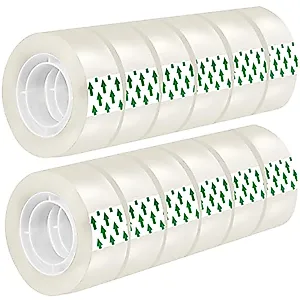 MJUNM 12 Rolls Transparent Tape Refills Rolls 3/4-Inch x 1000 inch, 1 inch Core, Clear Gift Wrapping Tape Refill Roll for Office, Home, School