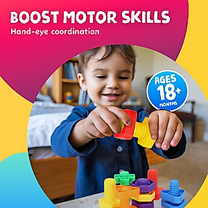 Skoolzy Plastic Nuts and Bolts 24 Piece - Kids Nuts and Bolts - Toddler Engineering Toys for 1-3 - Screw Toys for Toddlers with ebook Included
