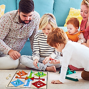 2 in 1 Snakes and Ladders, Ludo Game Set, 12 x 12 Inch Ludo Board Game 2-4 Players Family Dice Games Set Classic Double Sided Game Board for Adults and Teens, with 2 Wooden Dices and 16 Game Pieces