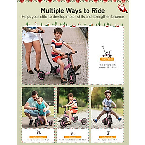 besrey Toddler Bike with Parent Steering Push Handle for 1-3 Years Old Girls and Boys, Foldable Kids Push Trike, Toddler Tricycle with Removable Pedals, Height Adjustable Seat