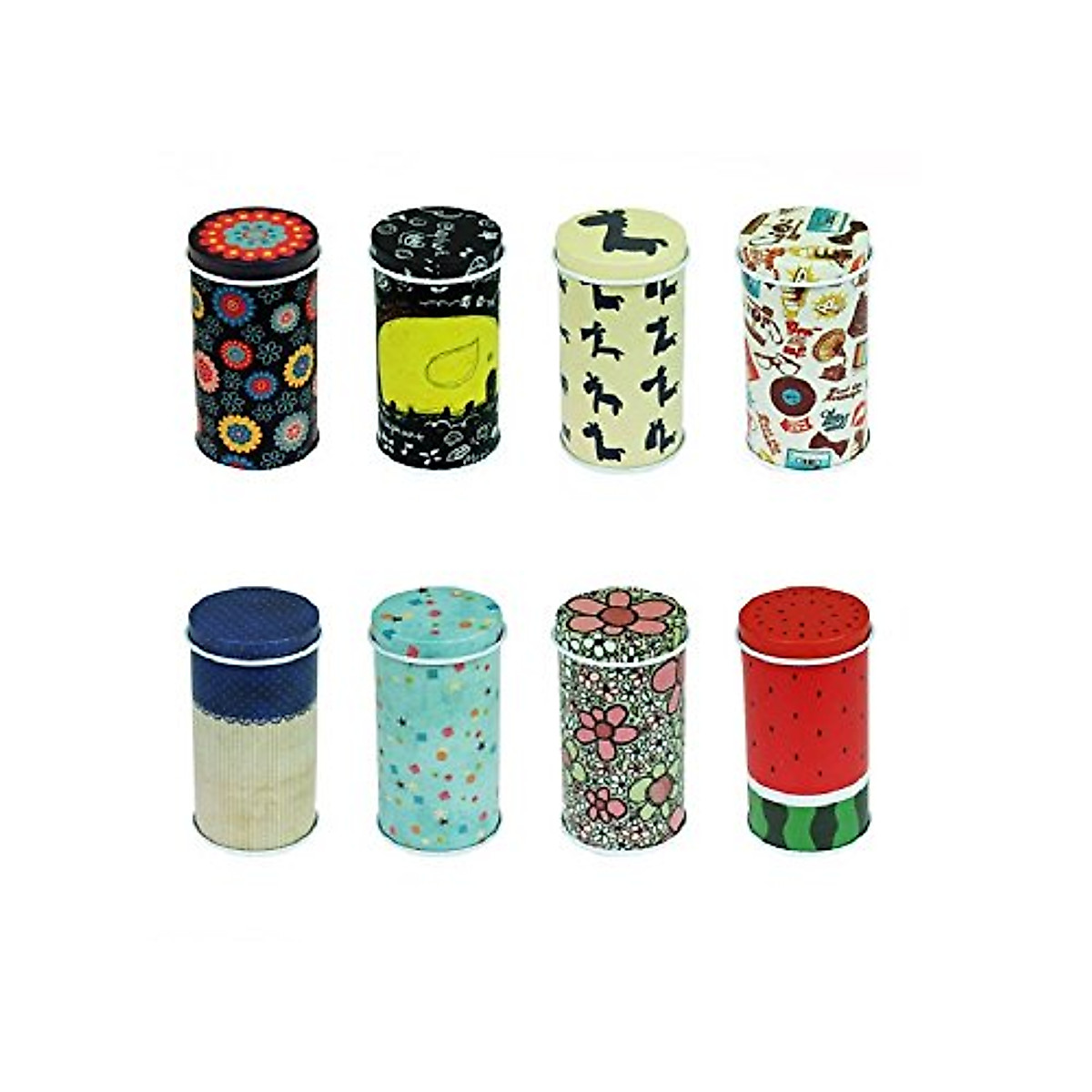 GracesDawn Set of 8 Home Kitchen Storage Containers Colorful Tins Round Tea Tins