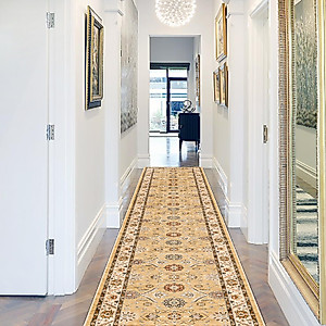 Washable Kitchen Runner Rug - 2'6''x12' Hallway Rug Distressed Mats Non-Slip Soft Room Floor Carpet for Dining Room (Gold, 2'6'' x 12')