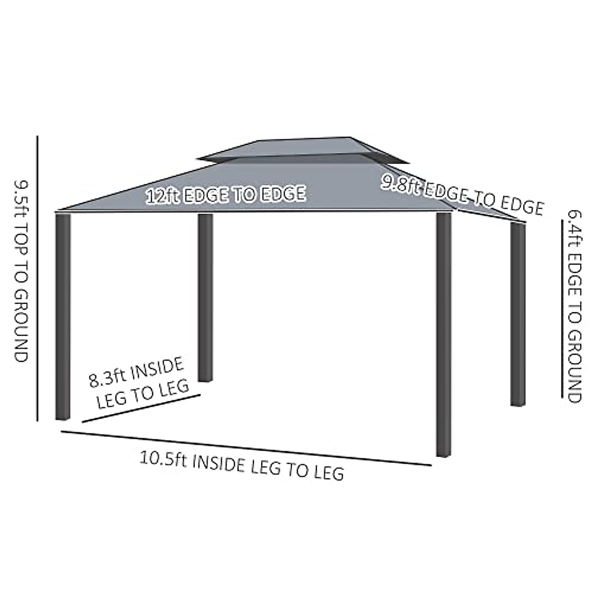 Outsunny 10' x 12' Hardtop Gazebo Canopy with Galvanized Steel Double Roof, Aluminum Frame, Permanent Pavilion Outdoor Gazebo with Netting and Curtains for Patio, Garden, Backyard, Deck, Lawn, Gray