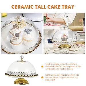 Ipetboom Ceramic Cake Stand with Dome Cover Glass Domed Cake Pedestals Round Clear Cake Plate Server Dessert Serving Platter Decorative Fruit Dish for Candy Display White