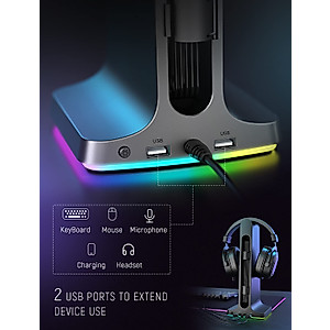 FIFINE Gaming Headset Stand-RGB Headphones Stand Holder PC Computer Desktop Accessories with 2 USB Ports for Gamer, with Solid Base, Sound Light Sync, Light Control Keys-AmpliGame S3