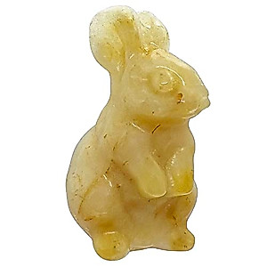 Neyisaa Crystal Stone Rabbit Bunny Pocket Statue, Hand Carved Gemstone Animal Figurines Sculpture Home Decoration Fengshui Easter Day Gift 1.5 Inches, Yellow Jade