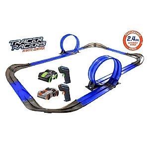Tracer Racers 2.4 GHz Radio Control Remote Slot-less, Cordless Racing Super Loop Speedway Track Set with Two Cars