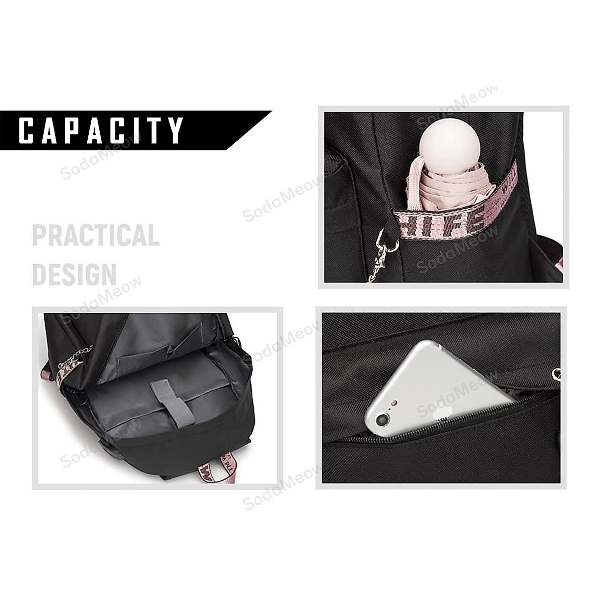 Genshin Impact Backpack Bag Xiao Klee Raiden Shogun Rucksack Keqing with USB Charging Port, Free Keychain (24)