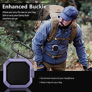 Jiunai Secure Lock Armor for Galaxy Buds 2 Pro Case 2022 / Galaxy Buds 2 Case 2021 / Galaxy Buds Pro Case 2021 / Galaxy Live Case 2020 Heavy Duty Protective Shockproof Dual Layer Case Carabiner Purple