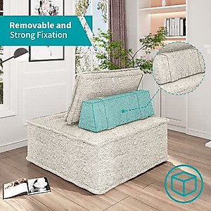 BALUS Modular 5 Seater Sofa Couch, Modern Sectional Sofa Couch, Armless Floor Sofa Couch, Soft Fabric Sofa Bed for Bedroom, Living Room and Sturdy Room, Free Combination, 5 PCS Beige