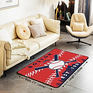 Erosebridal Baseball Area Rug for Boys,Kids Softball Rug 3x5,Red Black Baseball Player Living Room Rug,Sports Game Accent Rug Set for Bedside(Boston)