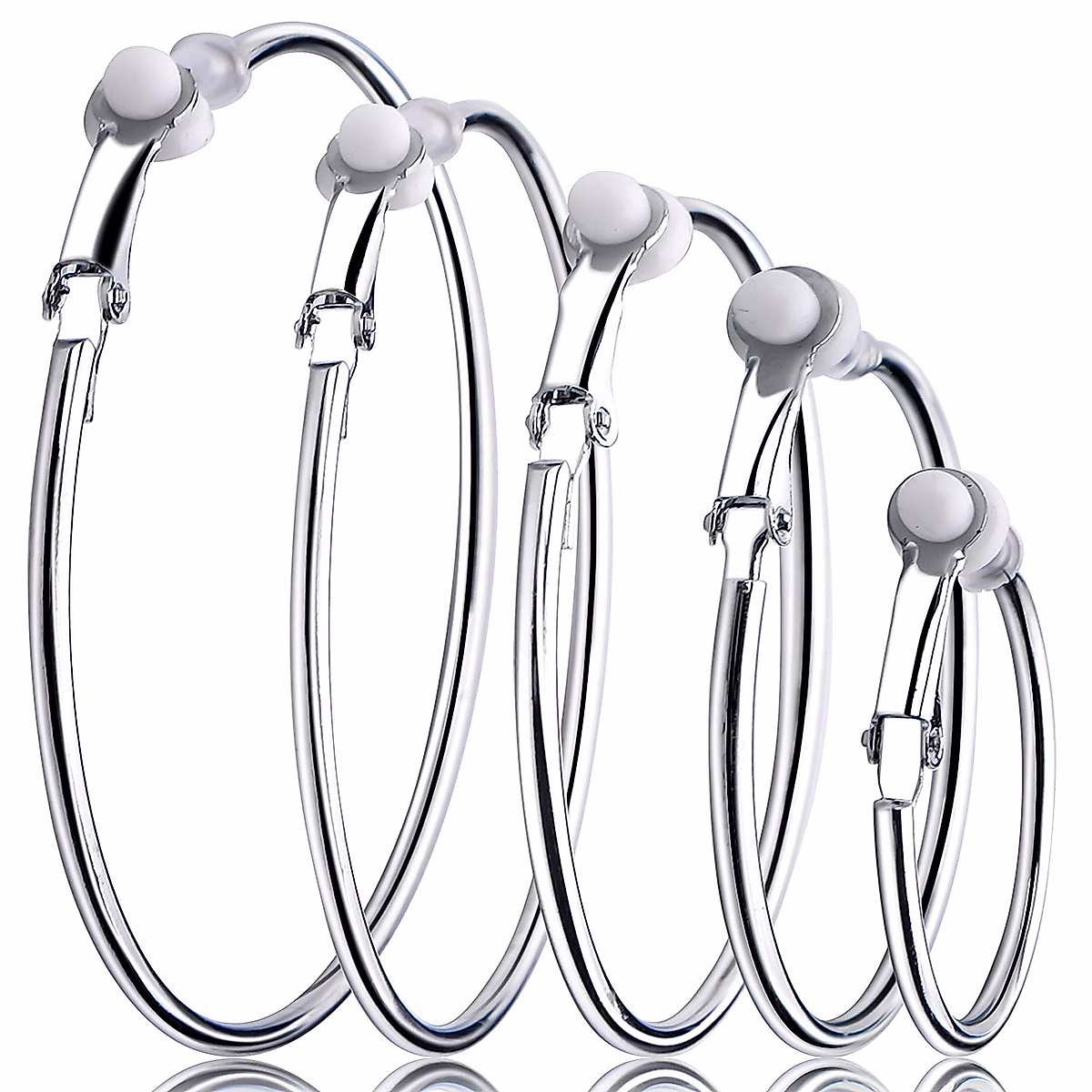 5 Pairs Silver Clip on Earrings Hoop Non Piercing Women Clip Earrings for Women, 5 Sizes