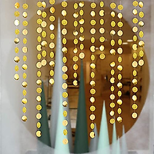 Decor365 Gold Circle dots Garland Golden Party Decorations Glitter Polka Dots Streamers Hanging Backdrop Bunting String Wedding/Birthday/Baby Shower/Graduation/New Year/Christmas/Sweet 16/Bday Decor
