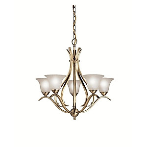 Kichler Dover 23" 5 Light Chandelier with Alabaster Swirl Glass in Antique Brass