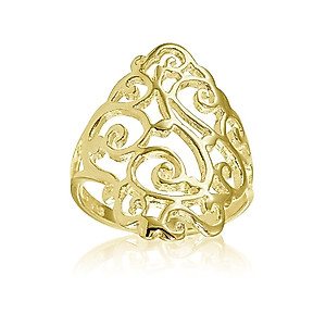 Hoops & Loops Yellow Gold Flashed Sterling Silver Filigree Celtic Floral Swirl Ring, Size 8