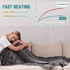 JIAMEIDING Electric Heated Blanket Throw, Super Soft Flannel 50" x 60" Heating Throw with 3 Fast Heating Levels & 4 Hours Auto Off, Machine Washable, ETL&FCC Certification, Home Office Use, Grey
