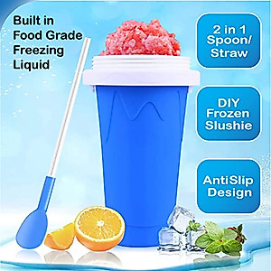 Slushie maker cup, Homemade Squeeze Icy Quick Frozen Magic Cup Slushy With Lids And Straws For Kids & Adults (Blue)
