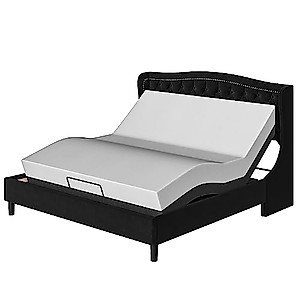 HOSTACK Modern Upholstered Platform King Bed Frame, Black, Velvet Fabric