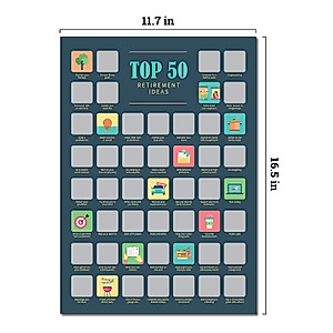 Retirement Party Gift Retirement Ideas Scratch Off Bucket List Poster – 50 Original Activities Ideas for Retirement Hobbies and Fun Things to Do in Retirement - UNFRAMED 11.7 x 16.5 Retirement Banner