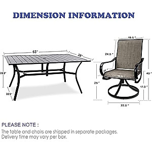 MEOOEM 7 Piece Outdoor Patio Dining Set, 6 High Back Outdoor Swivel Rocker Chairs with Metal Rectangular Table with 1.57" Umbrella Hole