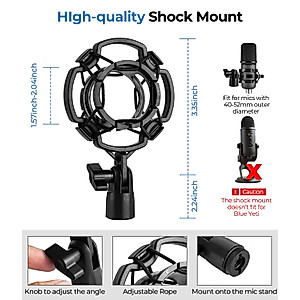 BILIONE Upgraded Desktop Microphone Stand, Adjustable Mic Stand Desk with Pop Filter, Shock Mount, Microphone Clip, 5/8" to 3/8" Metal Screw Adapter