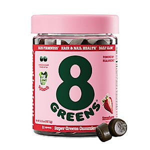 8Greens Supergreens Beauty Gummies with Collagen & Biotin | Super Greens Powder Superfood Gummy for Healthy Skin, Hair, Nails, Glow, and Firmness, Superfood Booster, Strawberry Flavored, 50 Count