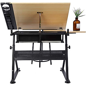 EESHHA Drawing Table Drafting Table with Storage, Height Adjustable Tiltable Art Desk, Maple Panel Drawing Desk, for Work Study Painting Craft Table