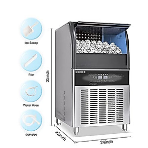 GSEICE Commercial Ice Maker Machine, 200lbs/24H Ice Machine with 80lbs Storage Ice Bin, Stainless Steel Big Storge Ice Maker Ideal for Home Coffee Shop Bars and Restaurant