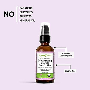 Sky Organics Youth Boost Moisturizing Marula Face Lotion for Face USDA Certified Organic to Moisturize, Nourish & Boost Glow, 2 fl. Oz