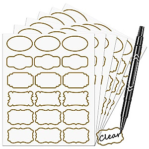 Nardo Visgo Clear Sticker Labels with Gold Border for Jars,Decorative Transparent Removable Waterproof Bottle Labels in Assorted Sizes for Jars,Storage Bins,Food Containers or Craft Decoration,93pcs