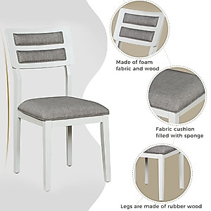 Harper & Bright Designs 6 Piece Dining Table Set with Bench, Rectangle Dining Table with 4 Upholstered Chairs & a Bench, Wood Kitchen Dining Room Furniture (White+Gray)