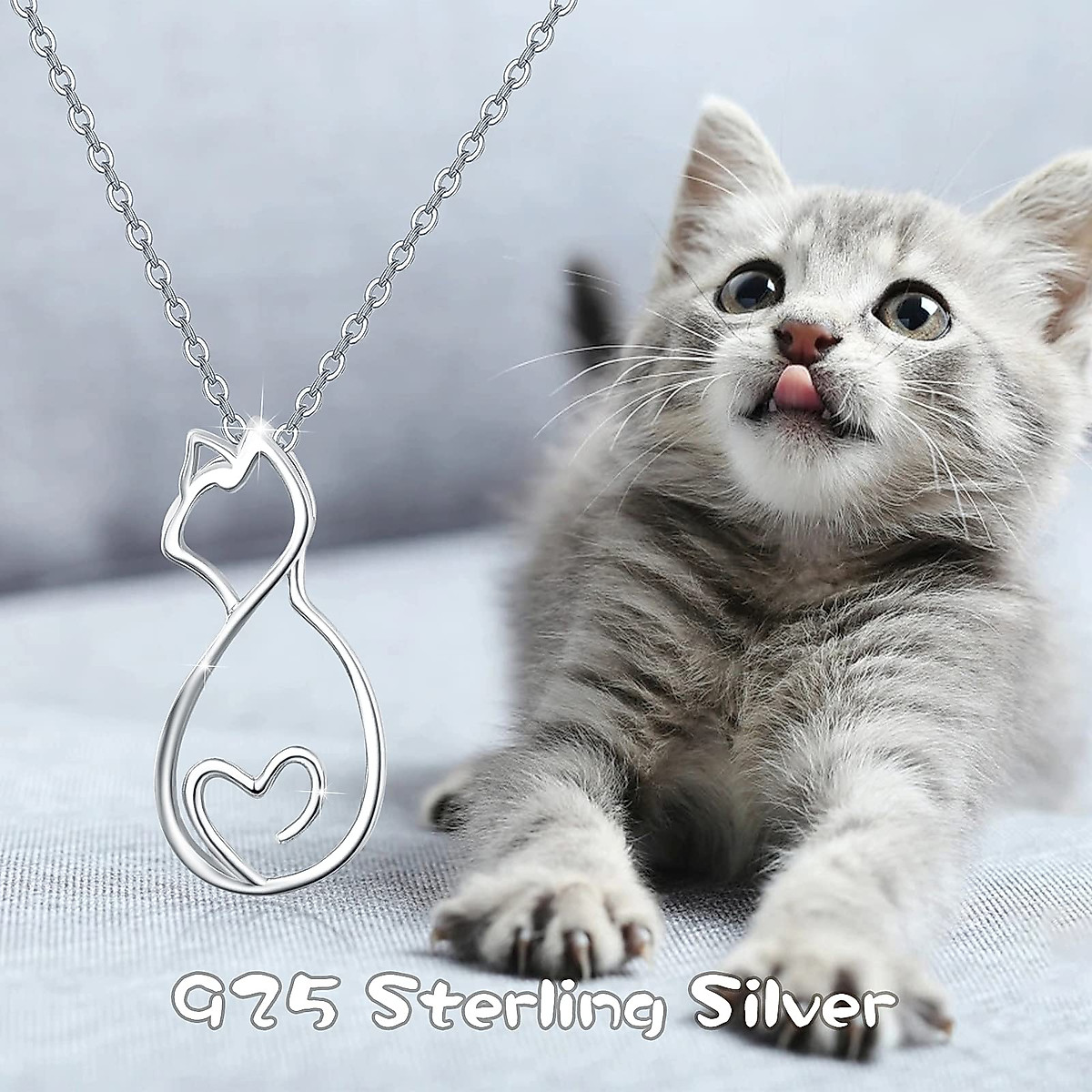 Cat Necklace for Women 925 Sterling Silver Cute Cat Pendant Necklace Hollow Cat Necklace Animal Necklace Cat Jewelry Gift for Women Cat Lovers