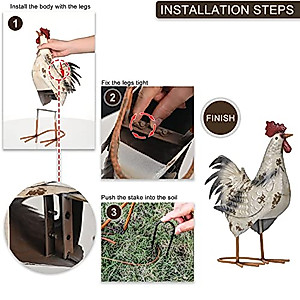 TERESA'S COLLECTIONS Farmhouse Metal Rooster Garden Statues Decor, 15 Inch Rustic Outdoor Chicken Sculpture Figurines Yard Art for Farm Patio Lawn Kitchen Decorations