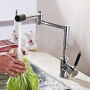 KNKQZXVDF -Taps,Faucets,Hot Cold Mixer Tap The Copper Gold European Rotary Tank Washing Dishes in a Bathtub Faucet Foldable Kitchen Sink Hot and Cold Water Faucet