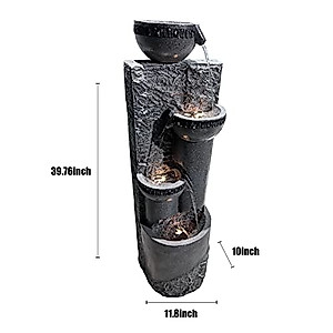 SERBILHOME Water 4-Tier Pots Fountain Outdoor 39.76" Modern Contemporary Design Fountain with LED Lights Waterfall Fountain for Garden,Office,Yard, Floor Patio, Backyard Art Home Art Decor