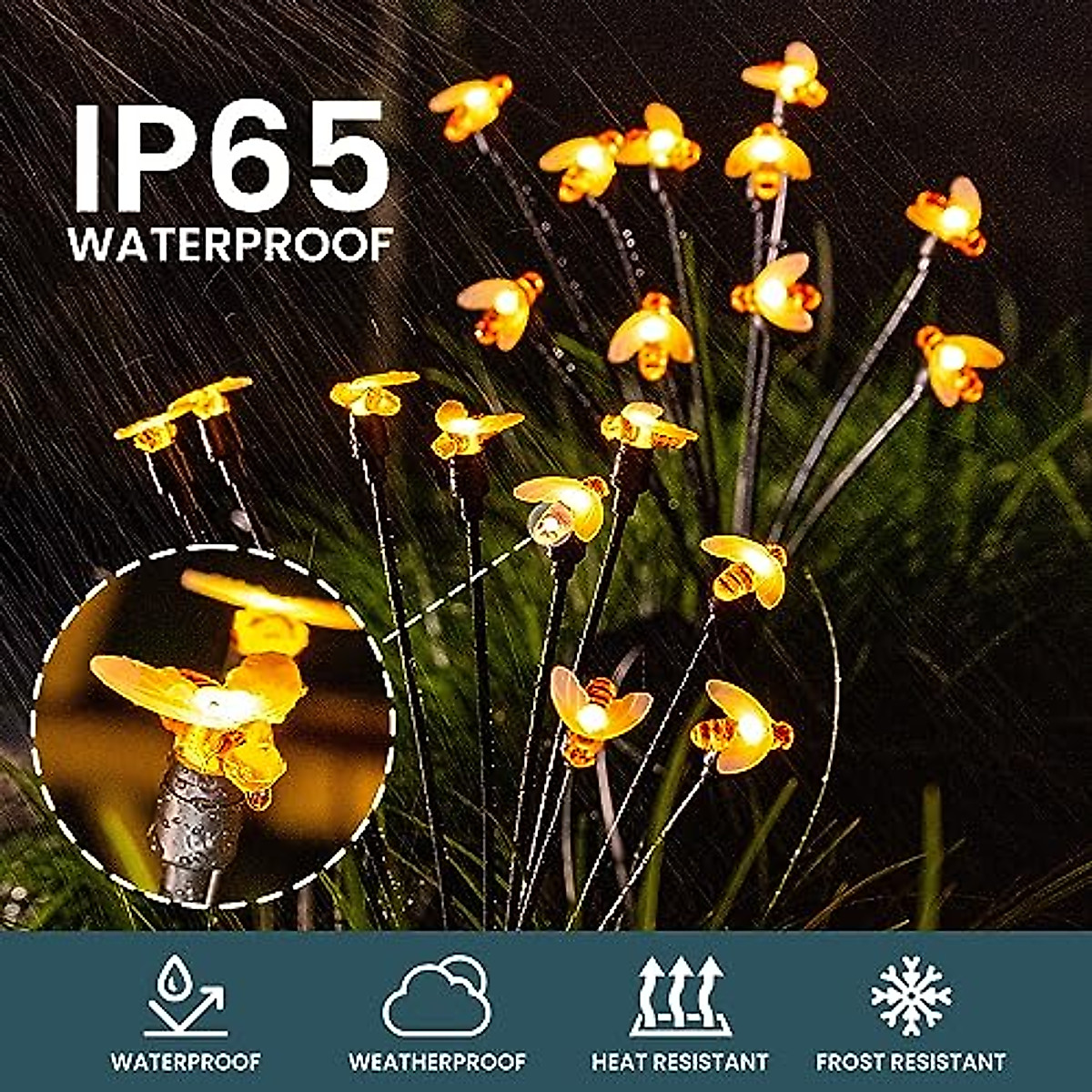 PATIOPIA Solar Garden Lights, Bee Shape Garden Lights Solar Outdoor, Solar Lights for Outside Sway by Wind,Solar Lights Outdoor Waterproof for Yard Patio Pathway Decoration(2 Pack)