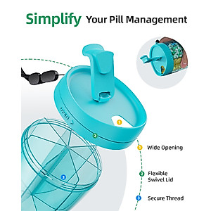 PULIV Portable Pill Dispenser Bottle, Vitamin Organizer with 7 Compartments, Holds Plenty of Supplements with Anti-Mixing & Wide Openings Design, Easy to Retrieve Meds, Includes 20 Pcs Labels Blue