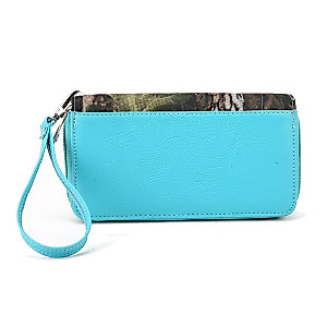 Camouflage Cross Western Style Studded Handbag Concealed Carry Purse Country Women Shoulder Bag Wallet (Turquoise Set)