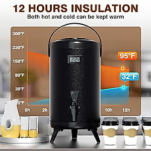 WantJoin Insulated Beverage Dispenser-Thermal Hot and Cold Beverage Dispenser Tea Dispenser Stainless Steel 12L/3.2Gal Hot Drink Dispenser with Spigot for Hot Tea&Coffee,Cold Milk,Water,Juice (Black)