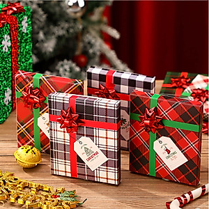 Gersoniel 12 Pieces Christmas Gift Card Box Buffalo Plaid Present Card Holder with Red Bow Present Boxes Mini Favor Boxes for Christmas Holiday Baby Shower Birthday Party Supplies