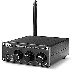 Pyle Compact Powerful Home Audio Amplifier Receiver Mini with Bluetooth 5.0 Desktop Blue Series 2 x 100 Watt for Home Speakers w/Bass &Treble Control - PDA22BT
